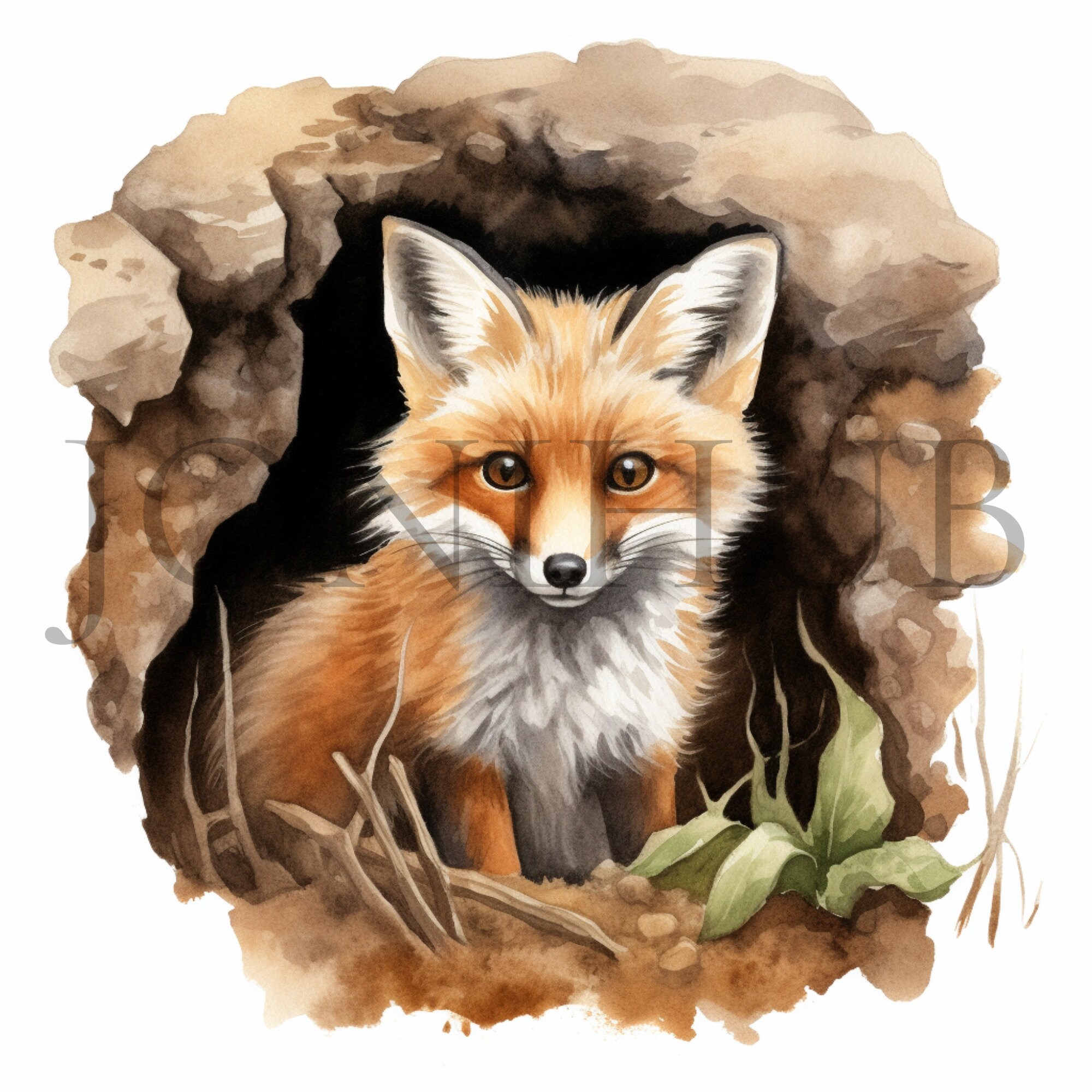 Fox in the Den Clipart 10 High Quality Jpgs Digital Download Baby Fox ...