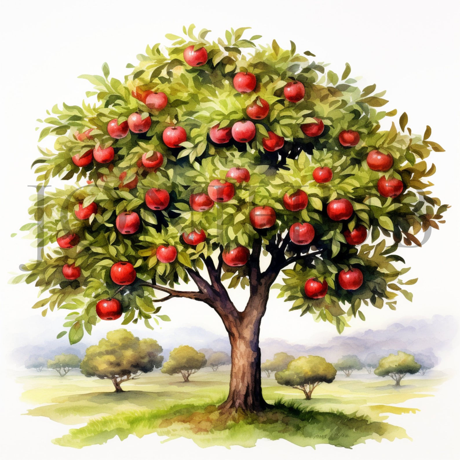 Watercolor Apple Trees Clipart | 10 High Quality Jpg's | Digital ...
