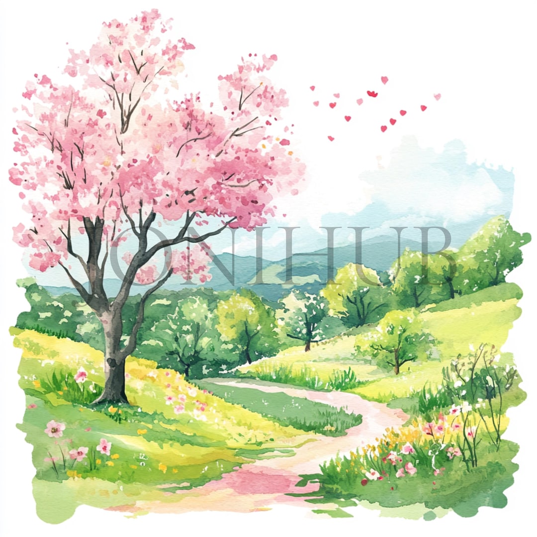 Watercolor Spring Landscape Clipart | 10 High Quality Jpg's | Digital ...