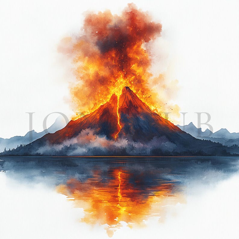 Watercolor Volcano Clipart | 10 High Quality Jpgs | Digital Download ...