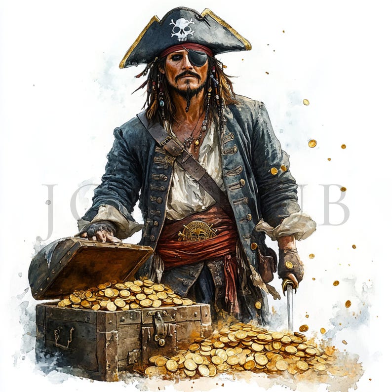 Cartoon Pirates Clipart, Cute Pirates Print, Printable Watercolor ...