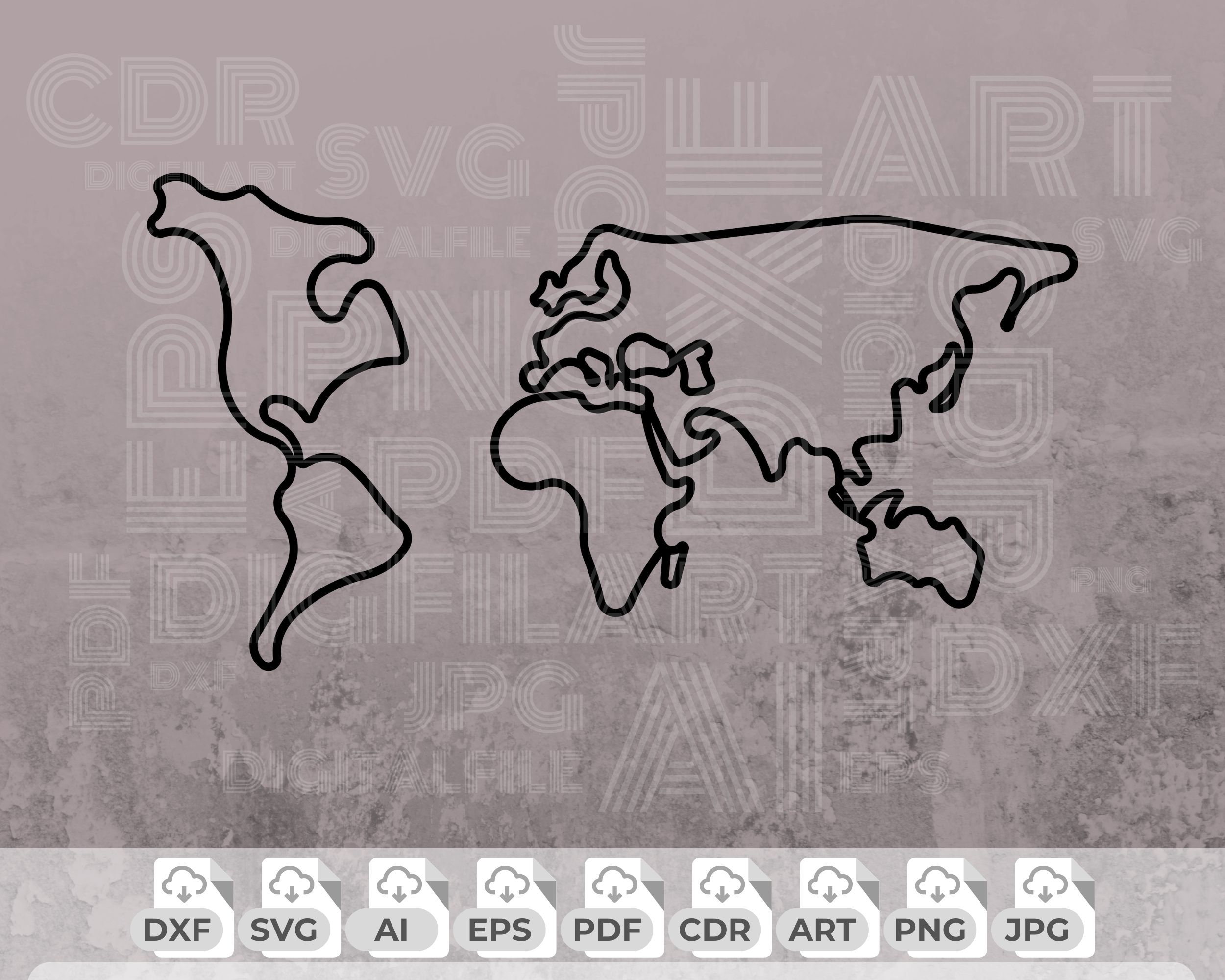 Face World Map Dxf File, Line Art Map Svg, Woman Face Png, World Map ...