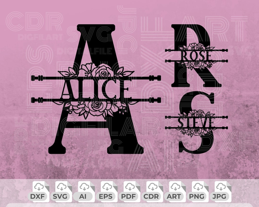 Floral Split Monogram SVG: Flower Letters Cut File (digital Download ...