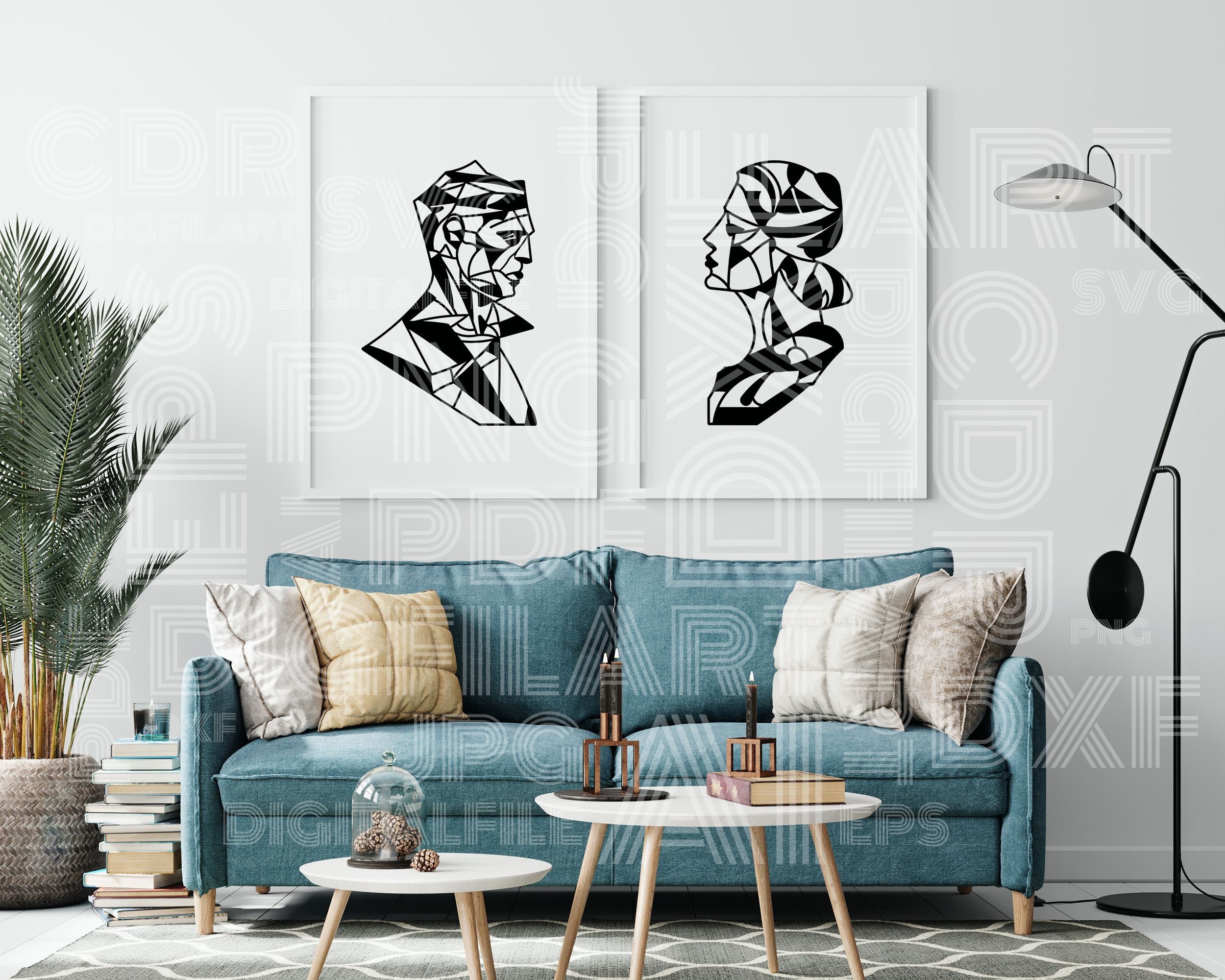 Abstract Faces Svg, Couple Portrait Png, Geometric Face, Couple Line ...