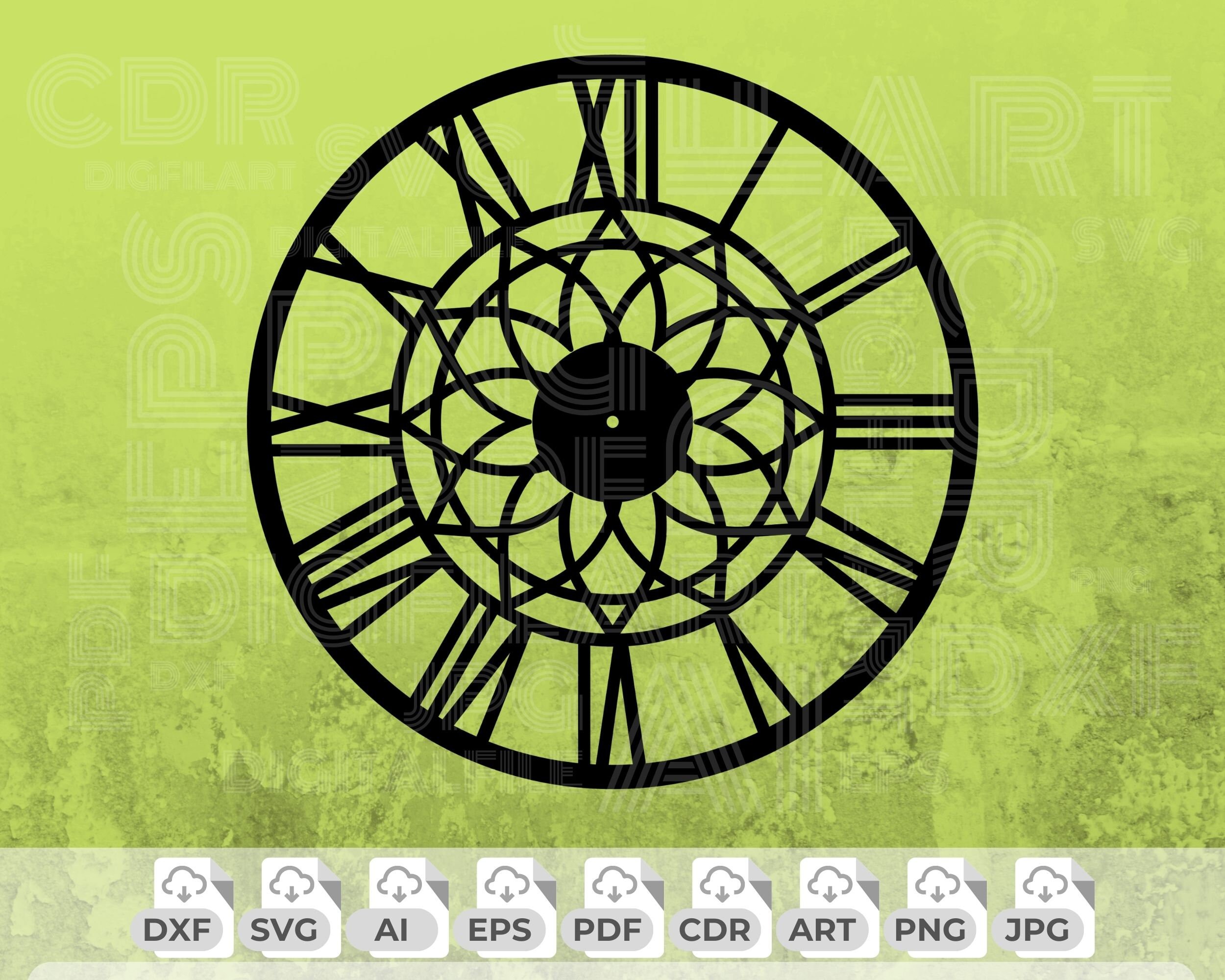 Wall Clock Laser Cut File, Watch Dxf, Decorative Wall Clock Svg, Clock ...