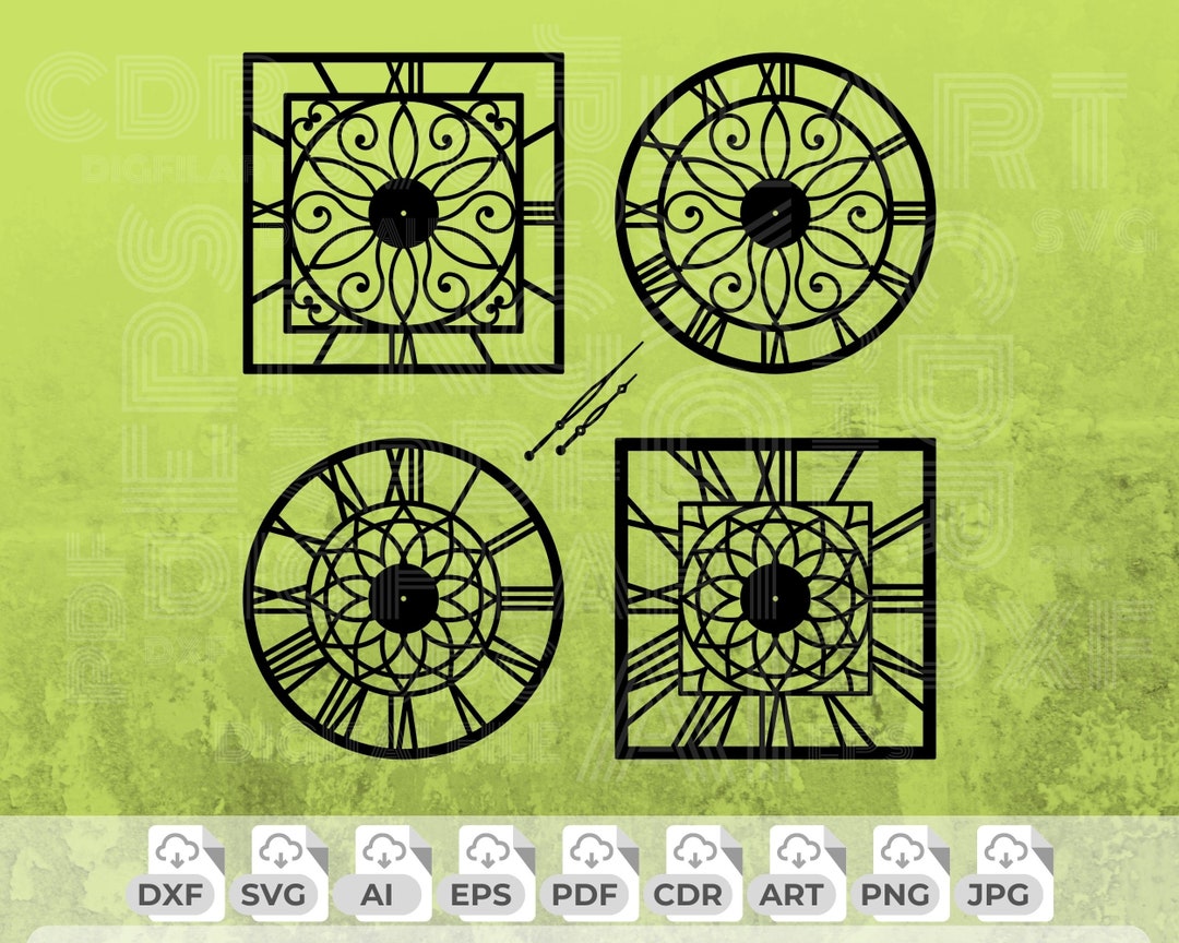Wall Clock Laser Cut File, Watch Dxf, Decorative Wall Clock Svg, Clock ...