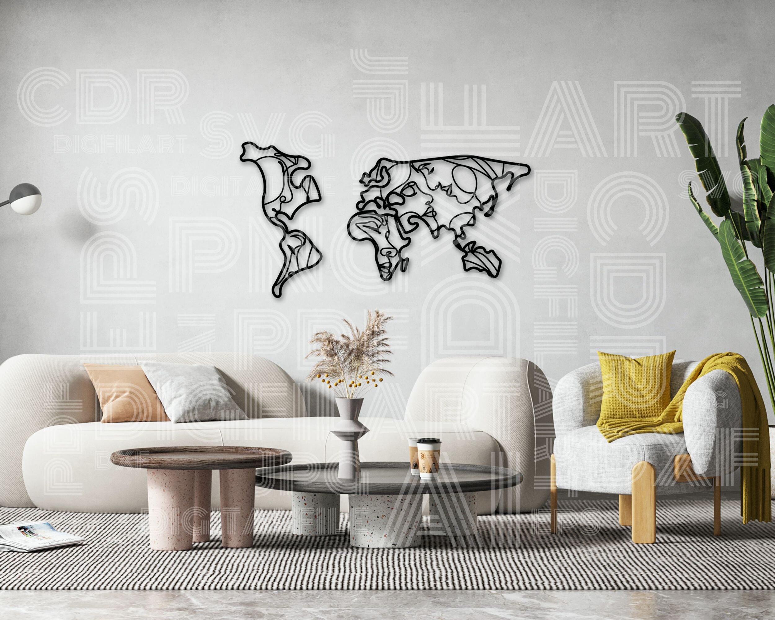 Face World Map Dxf File, Line Art Map Svg, Woman Face Png, World Map ...