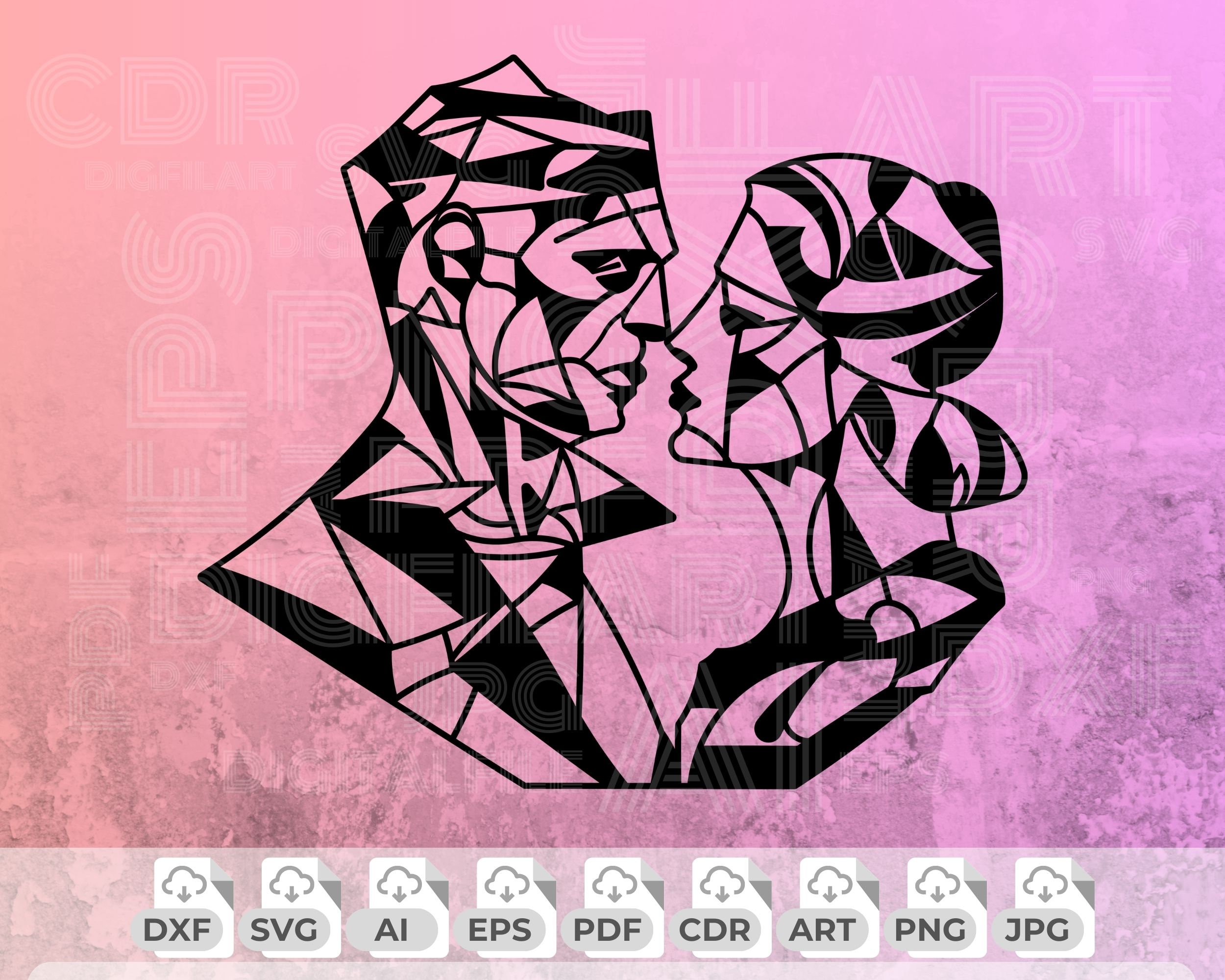 Abstract Faces Svg, Couple Portrait Png, Geometric Face, Couple Line ...