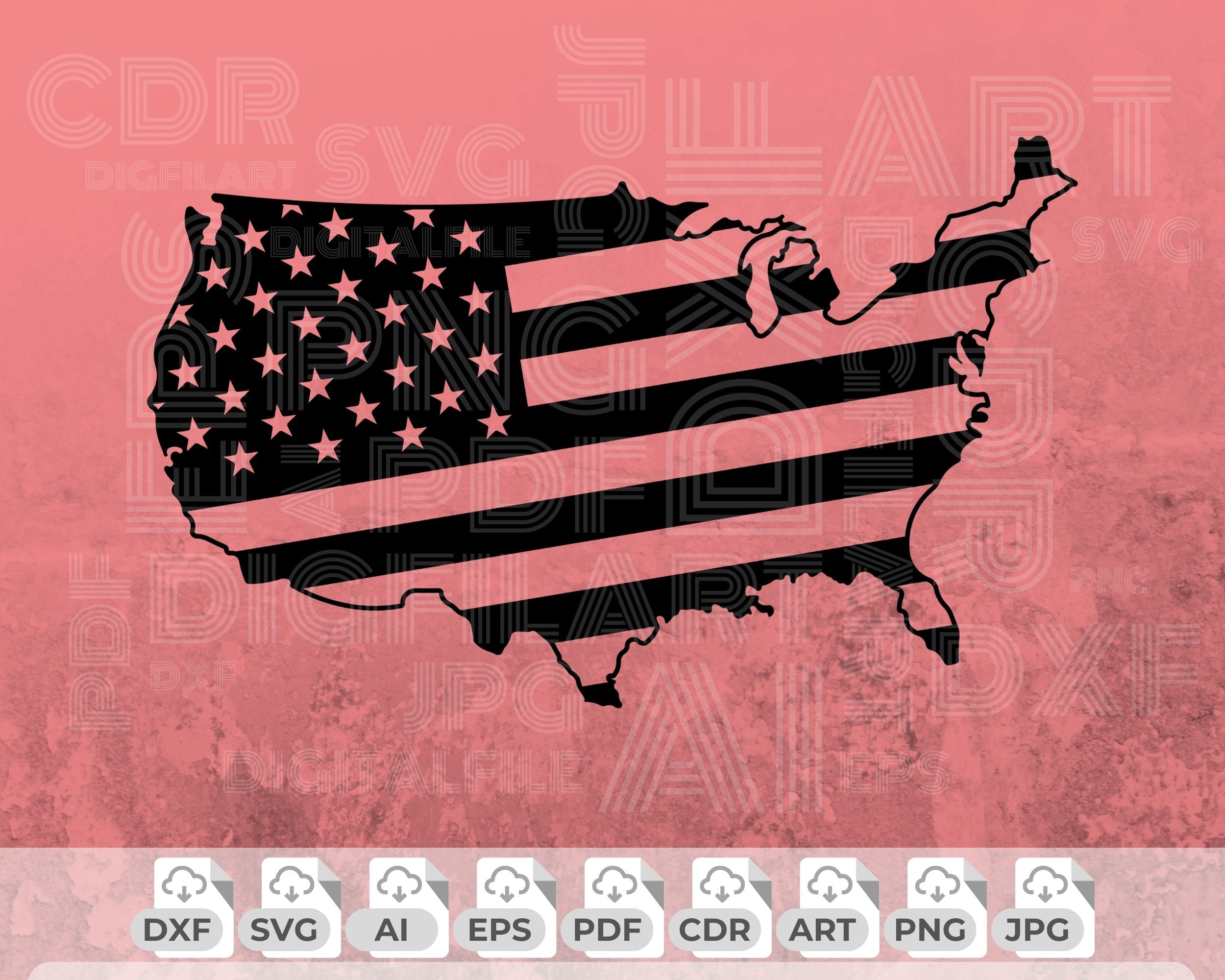 American Flag Svg USA Map Png United States Map Svg USA - Etsy