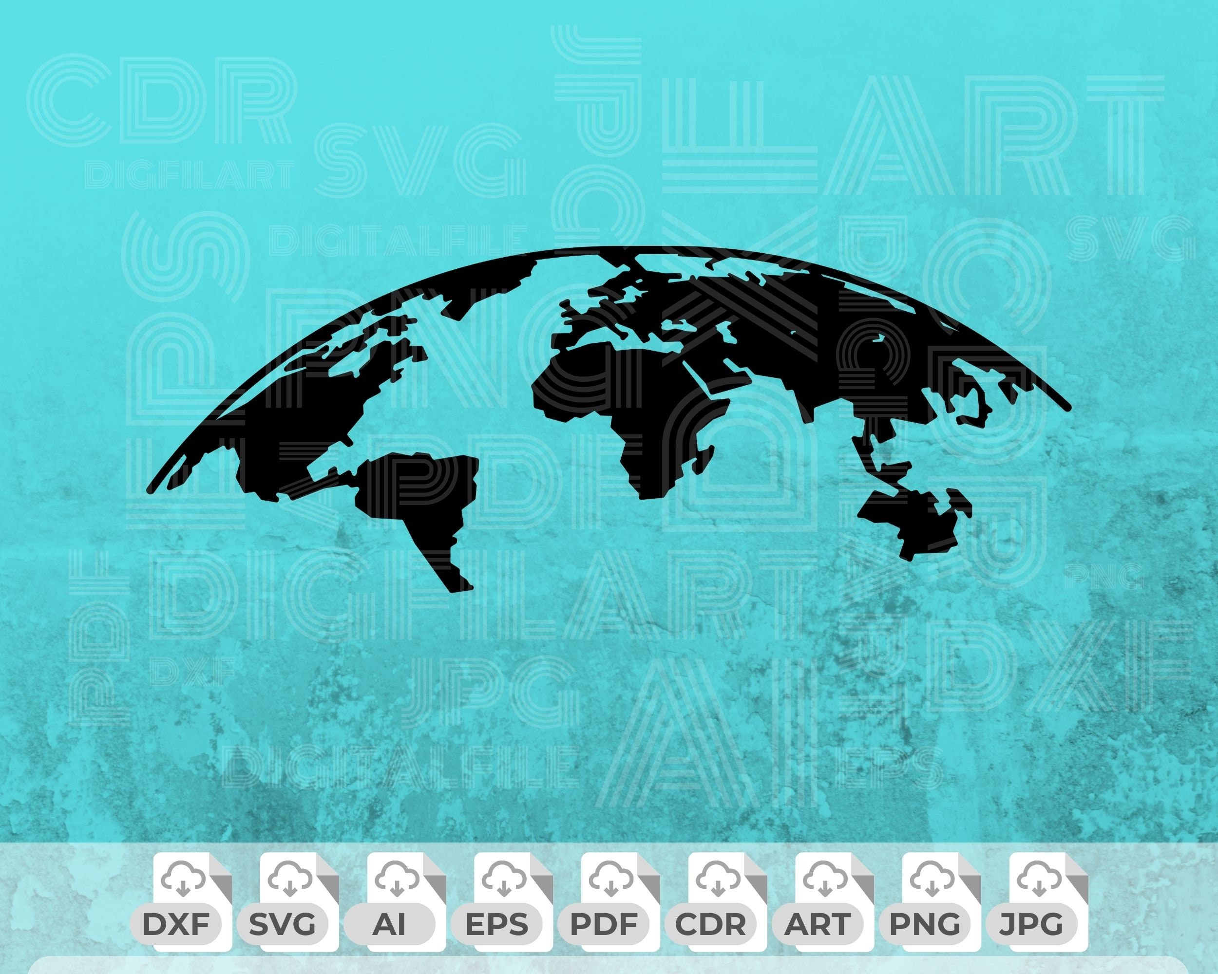 World Map Svg Earth Png Continents Vector World Map Dxf - Etsy UK