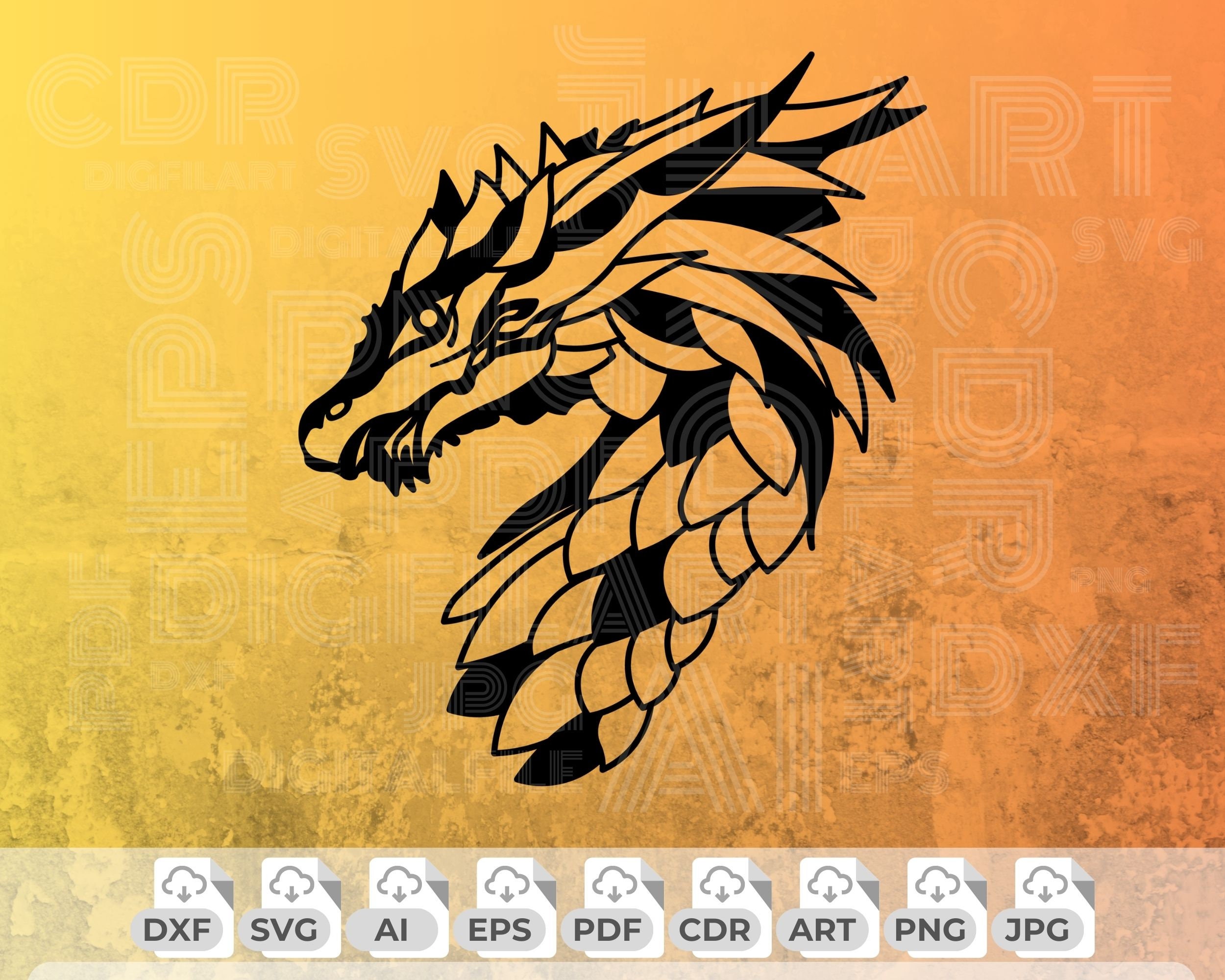 Dragon Head Svg, Dragon Png, Dragon Laser Cut File, Dragon Dxf File ...