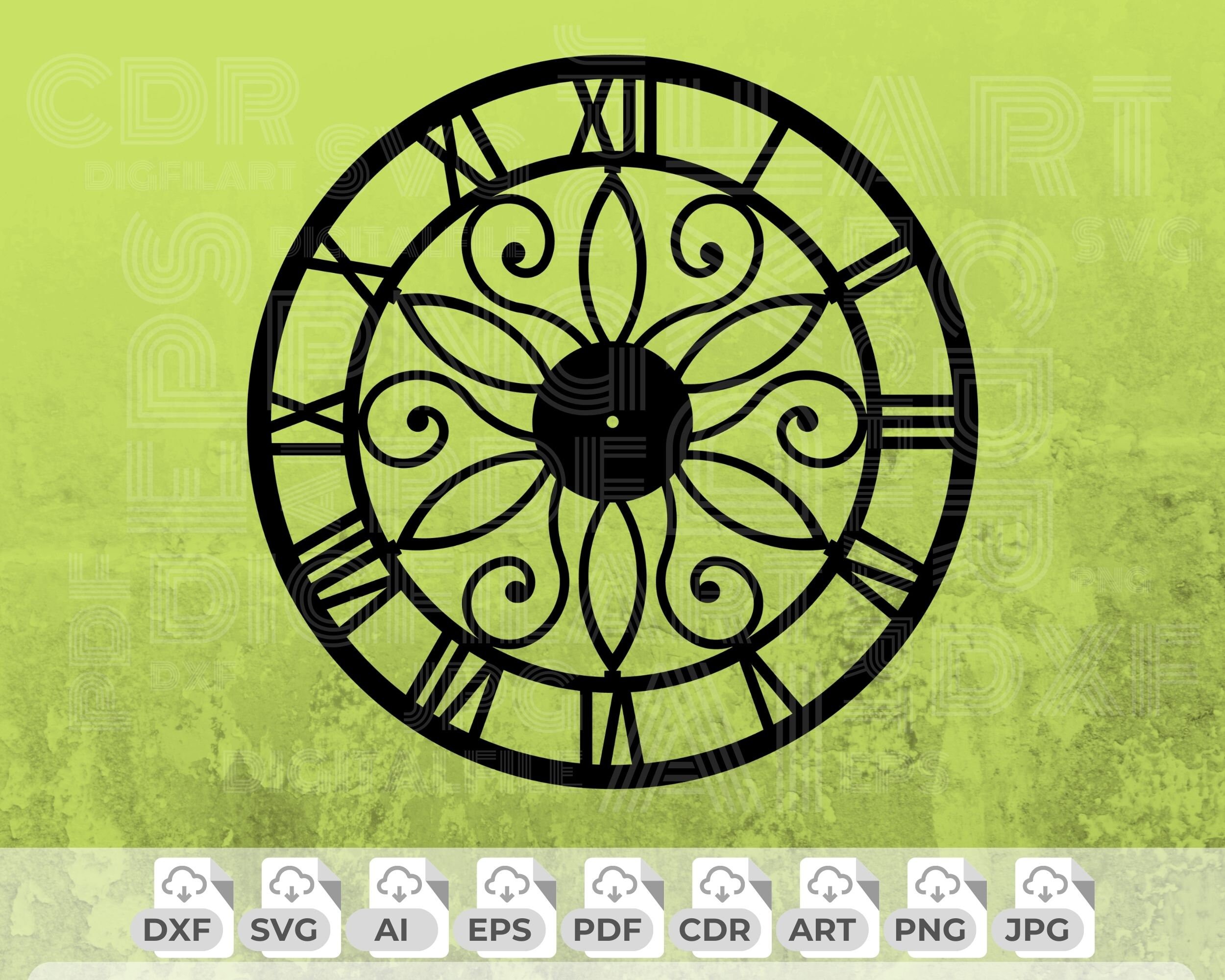 Wall Clock Laser Cut File, Watch Dxf, Decorative Wall Clock Svg, Clock ...