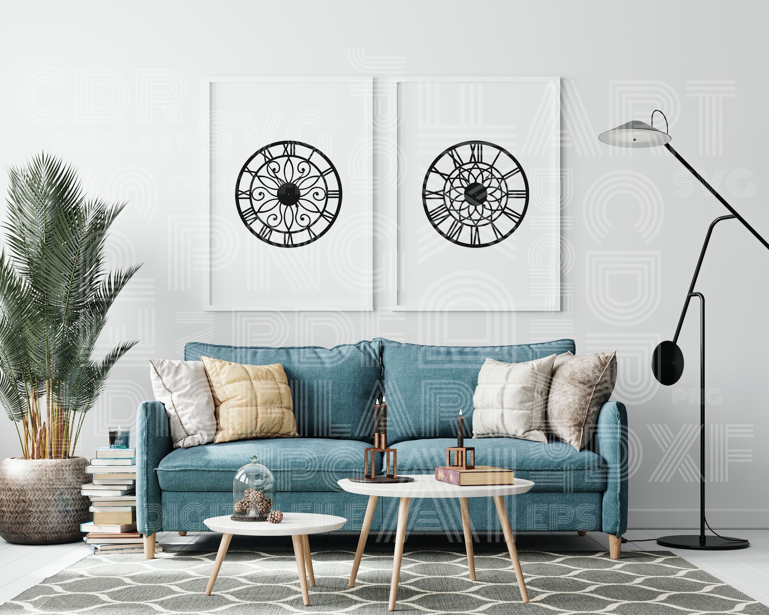 Wall Clock Laser Cut File, Watch Dxf, Decorative Wall Clock Svg, Clock ...