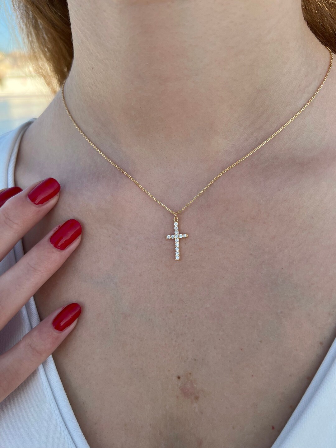 Gold Cross Necklace Girls Cross Necklace Religious Necklace Etsy