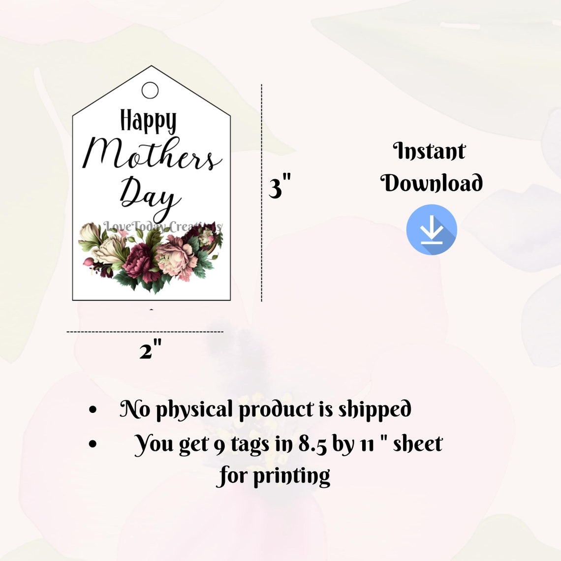 Mother's Day Gift Tags Printable PDF, Tags for Mothers Day, Mothers Day ...