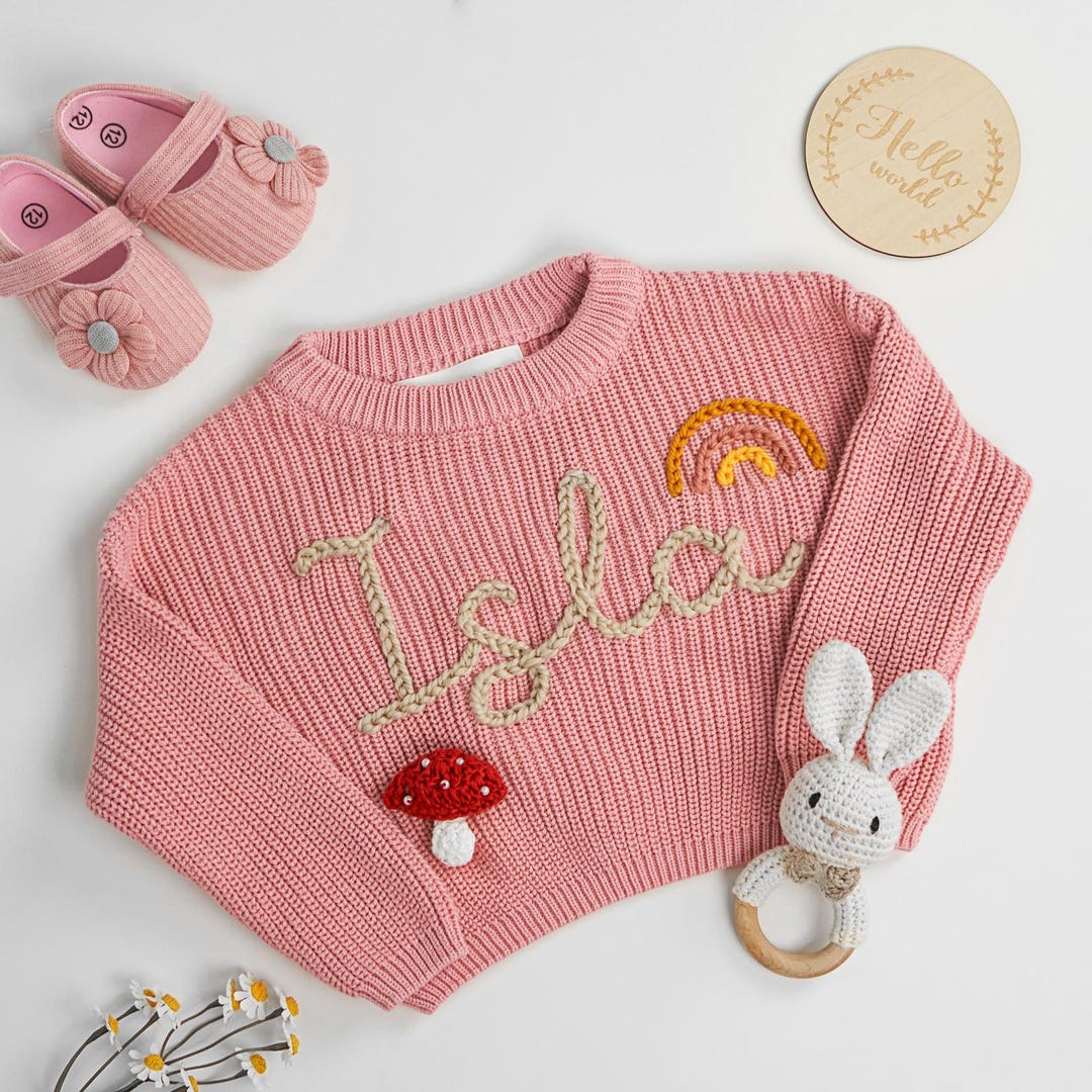 Personalized Baby Name Sweater Hand Embroidered Knit Name Sweater for ...