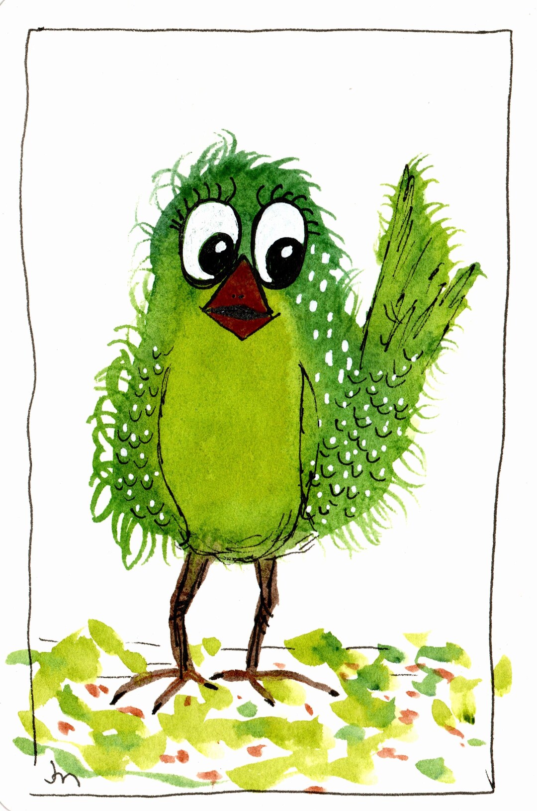 Watercolor Big-eyed Bird Card. Blank Post Card Style Greeting Cards ...