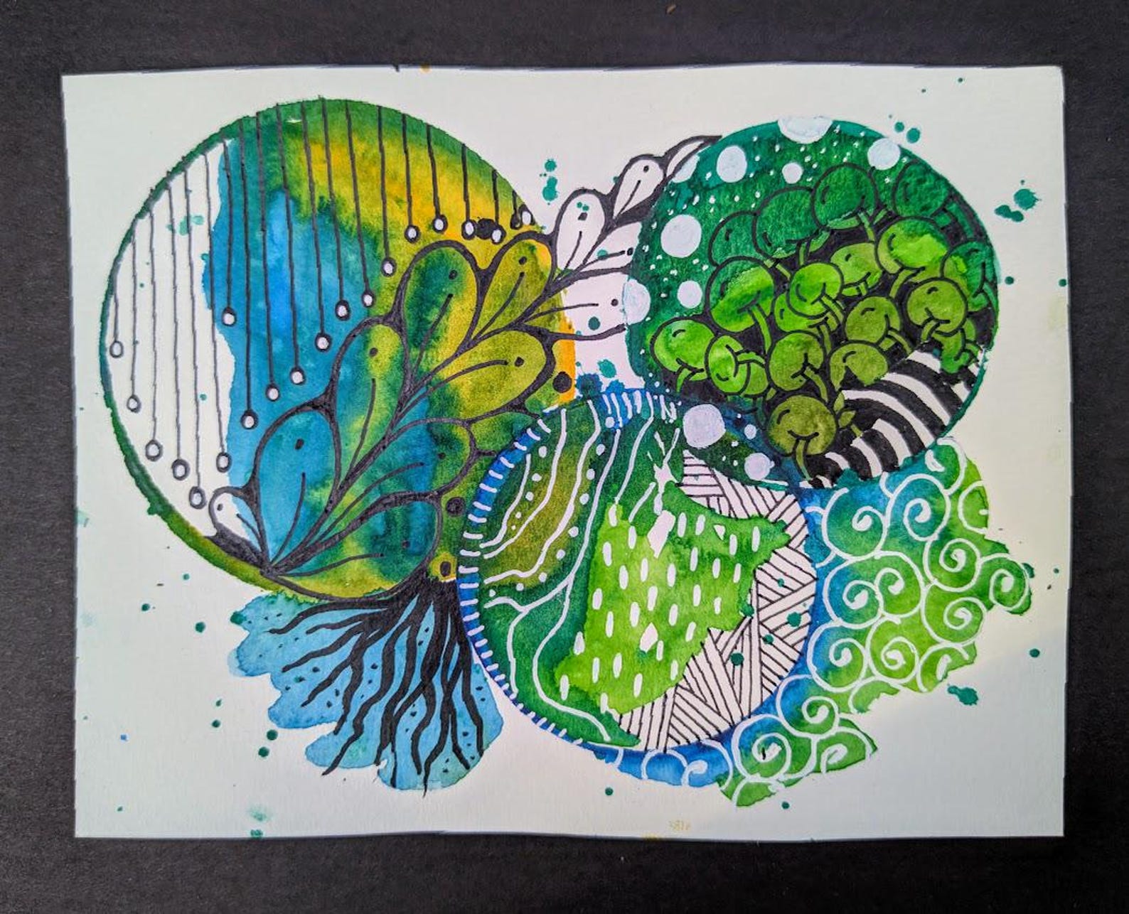 Watercolor Zentangle-doodle Original Artwork - Etsy