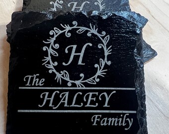 4 Slate Coasters With Custom Monogram - Etsy