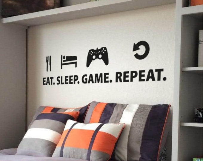 Eat Sleep Game Repeat V3 Quote Wall Decal Art Sticker Vinyl Home Decor ...