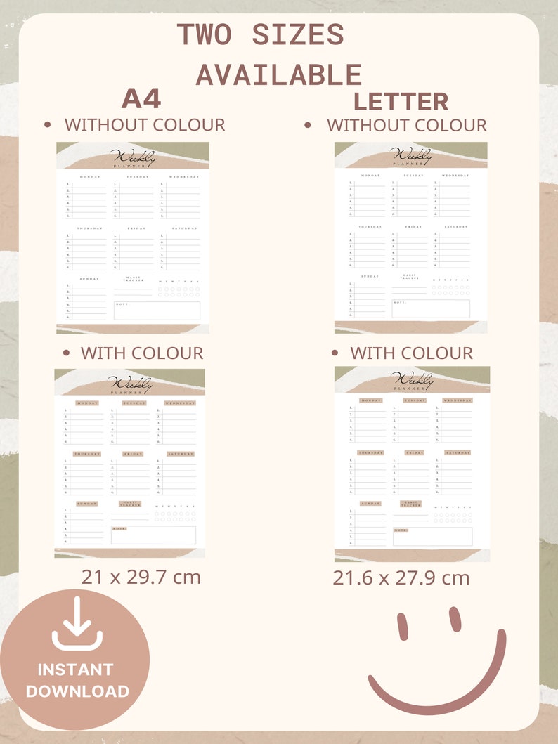 Weekly Planner, Printable Planner, Instant Download, A4/letter - Etsy