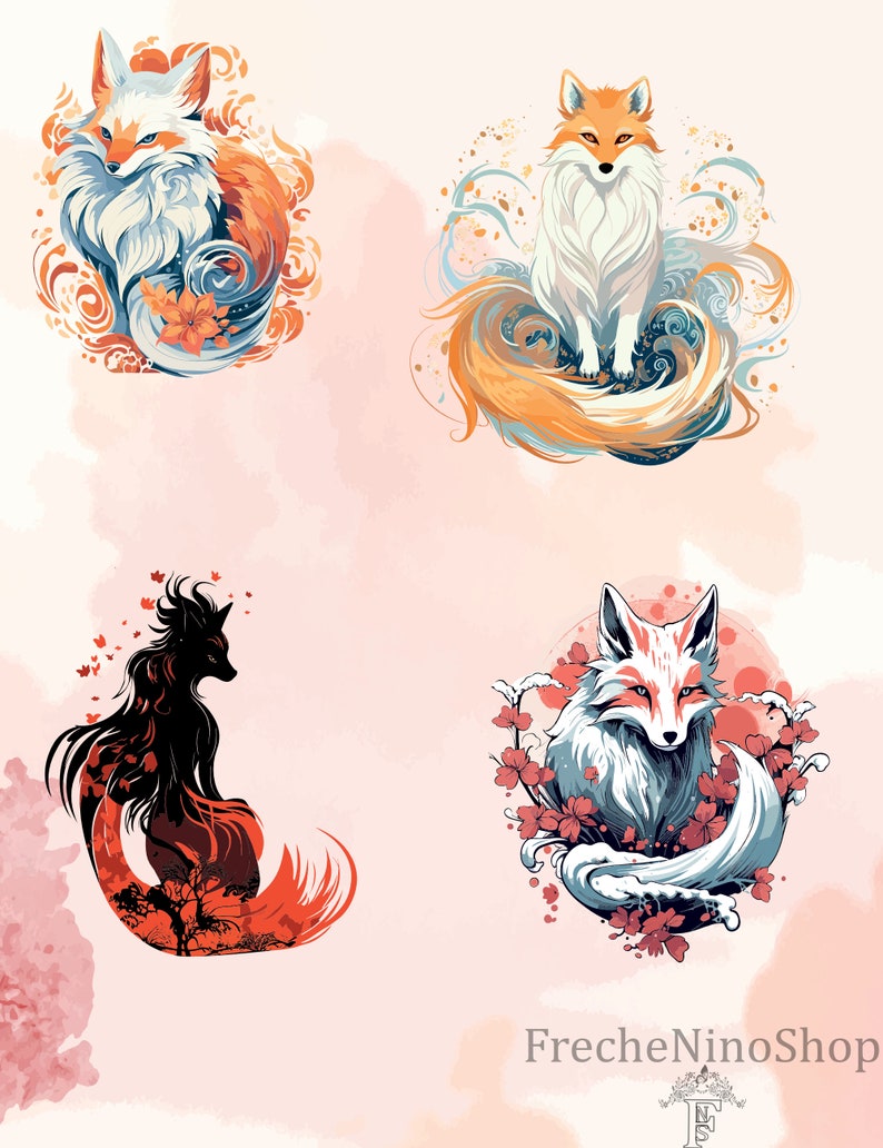 Kitsune Bundle Svg Japanese Fox Svg Floral Fox Svg Anime Fox Png Fox ...