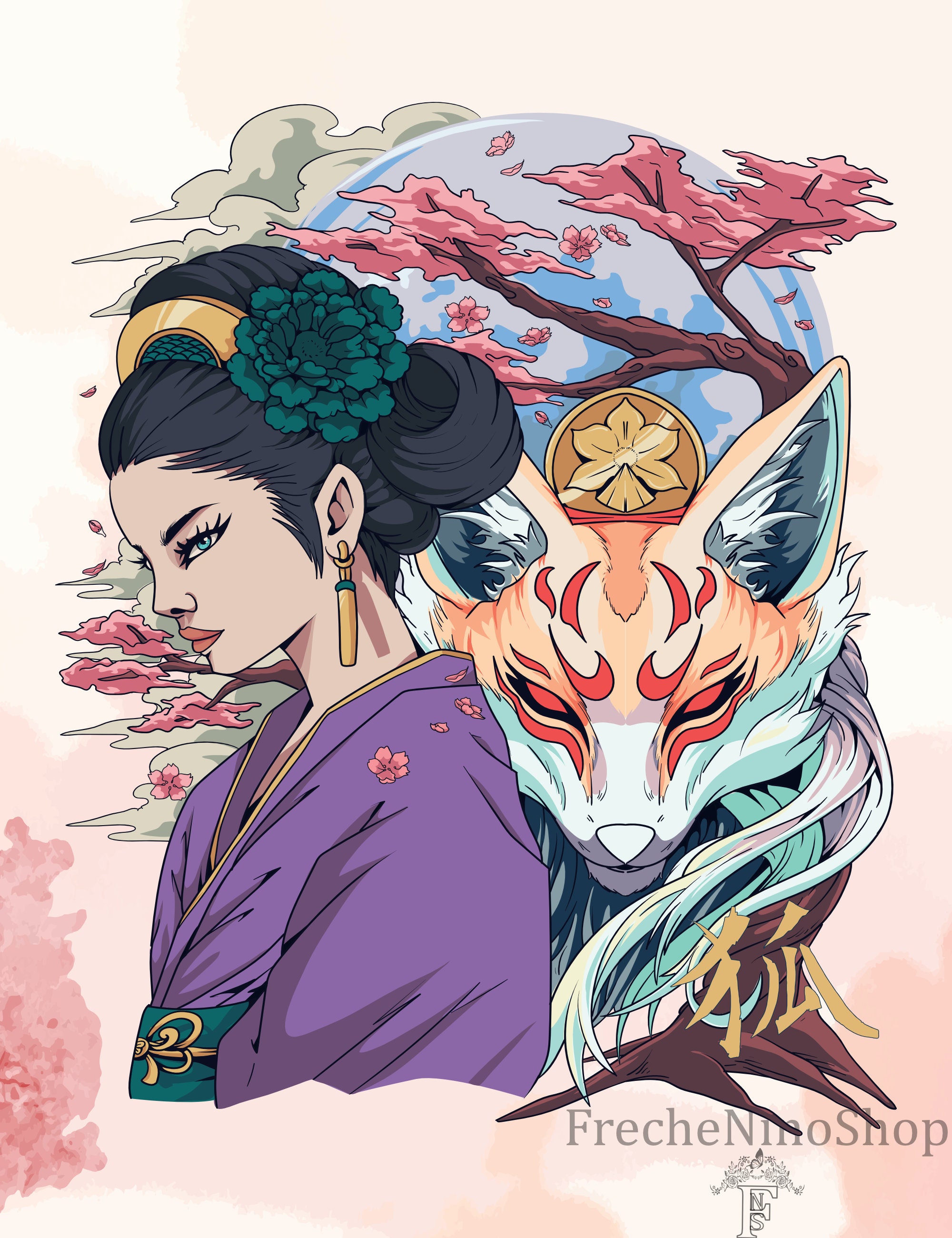 Kitsune Svg Japanese Fox Svg Floral Woman Svg Anime Fox Png Geisha Svg ...