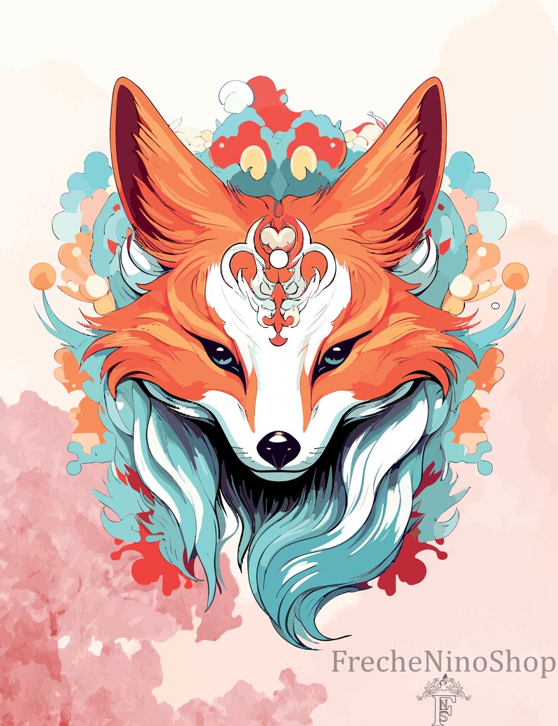 Kitsune Svg Japanese Fox Svg Floral Fox Svg Anime Fox Png Fox Head Svg ...