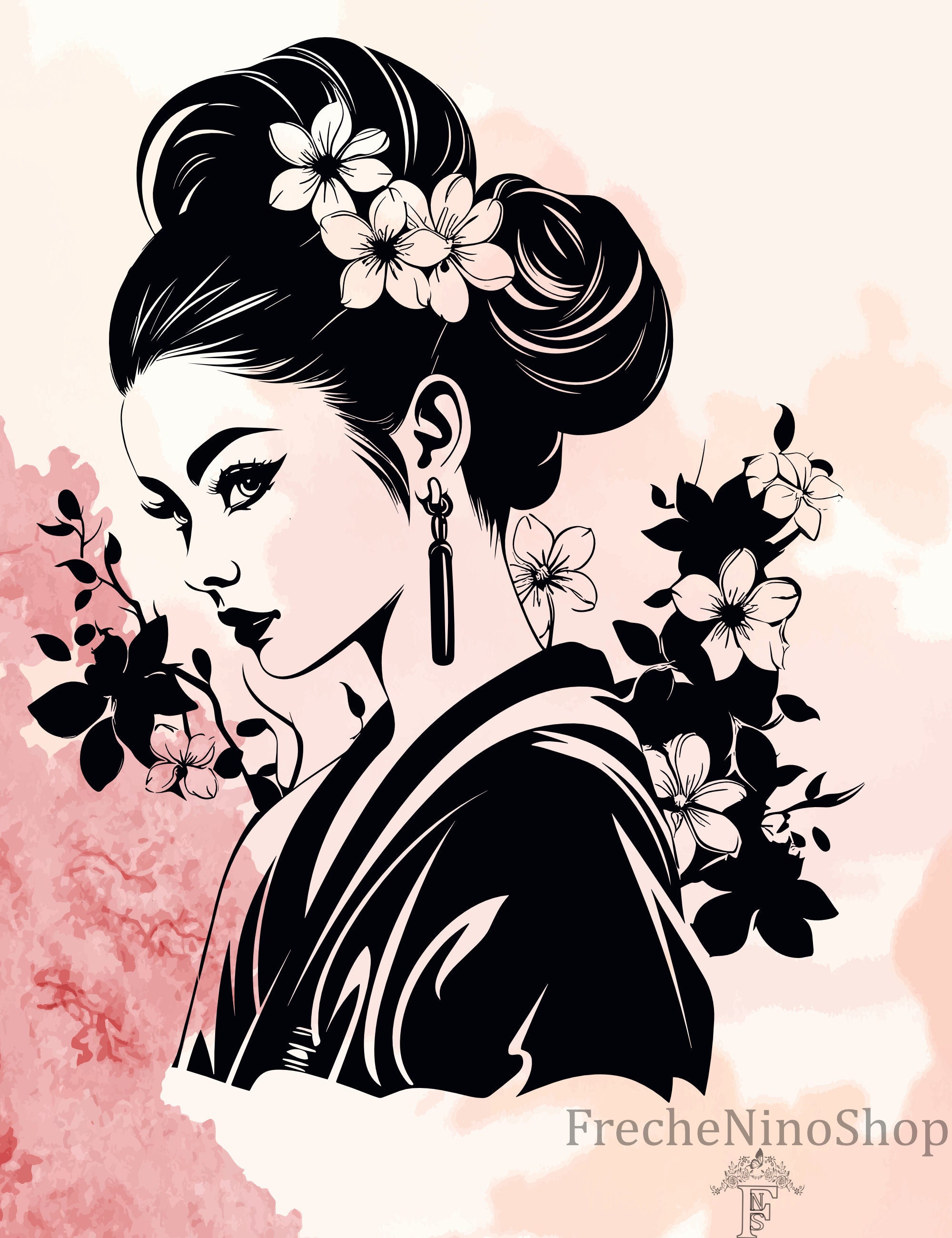 Geisha Svg Japanese Woman Svg Female Floral Svg Anime Woman Png Geisha ...