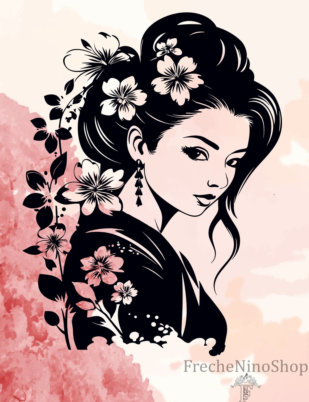 Geisha Svg Japanese Woman Svg Female Floral Svg Anime Woman Png Geisha ...