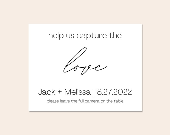 Help Us Capture the Love Tags, Disposable Camera Tags, Table Tent ...