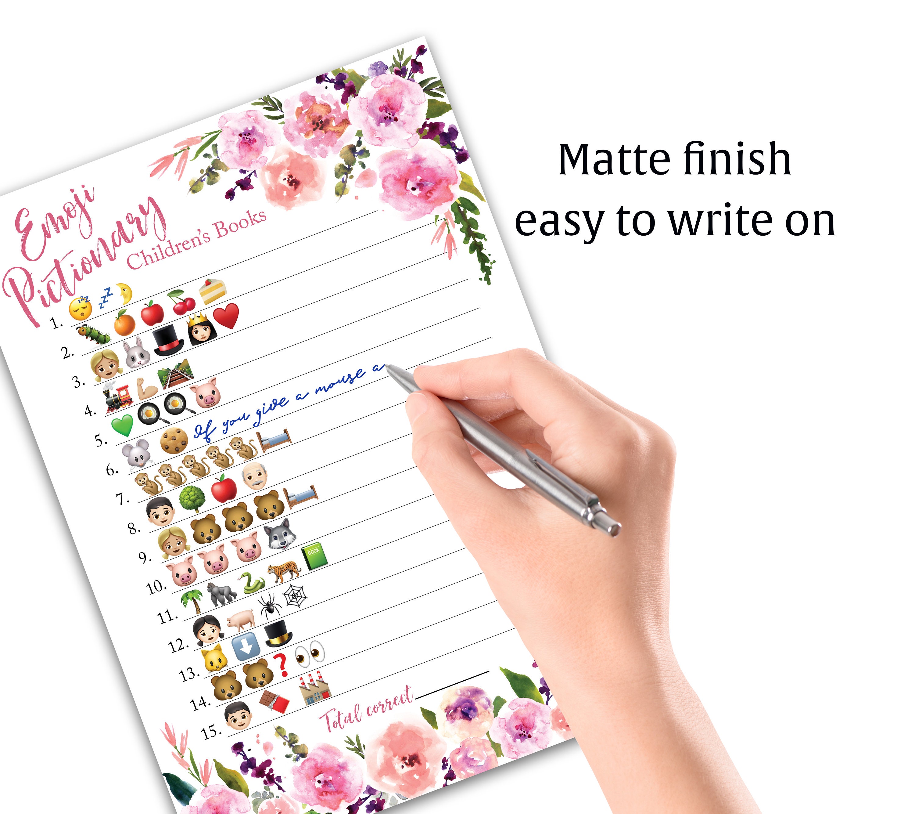 PRINTED Pink Flower Emoji Baby Shower Game — Set of 25 — Pictionary ...