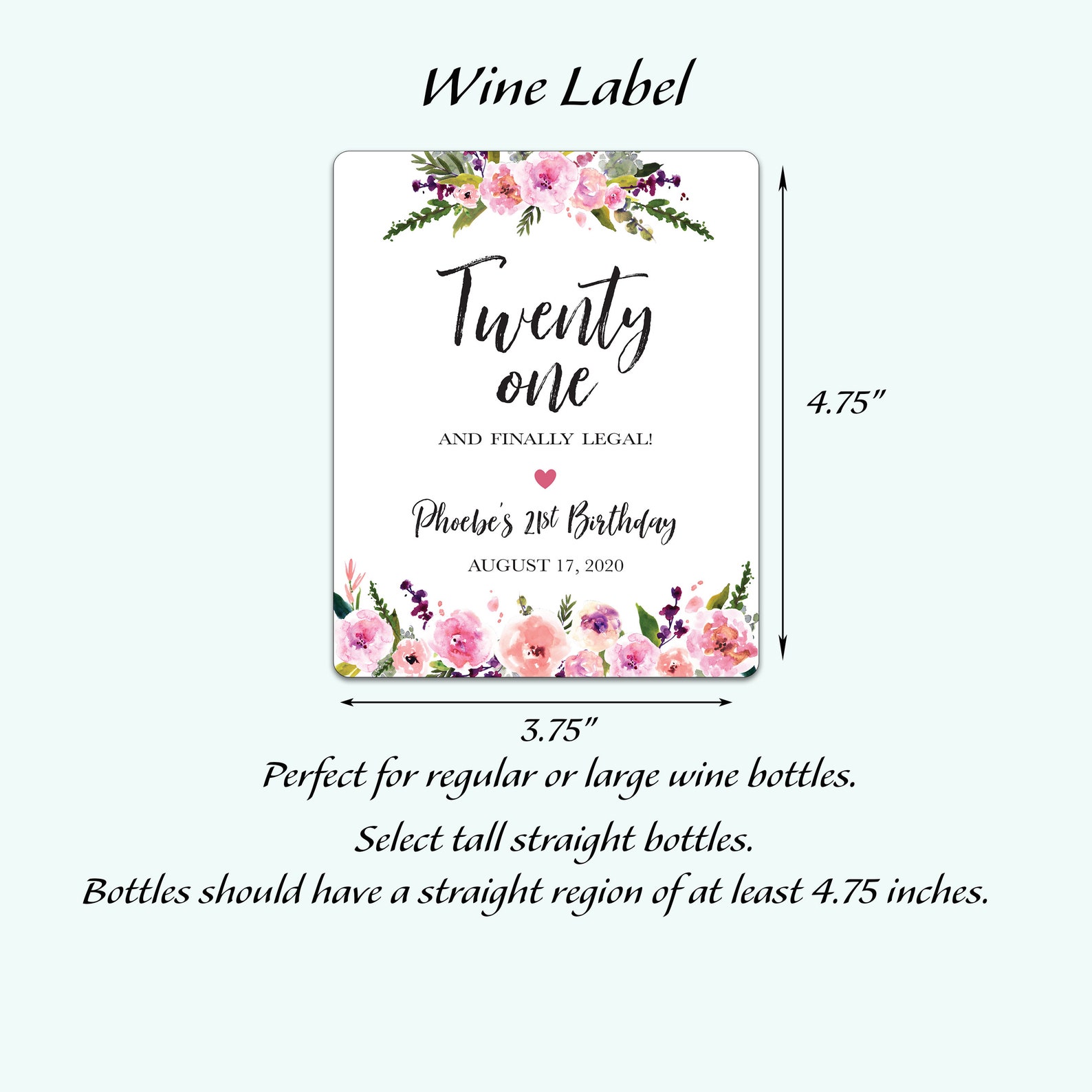 PERSONALIZED 21st Birthday Wine Label, Twenty One and Legal, CUSTOM ...