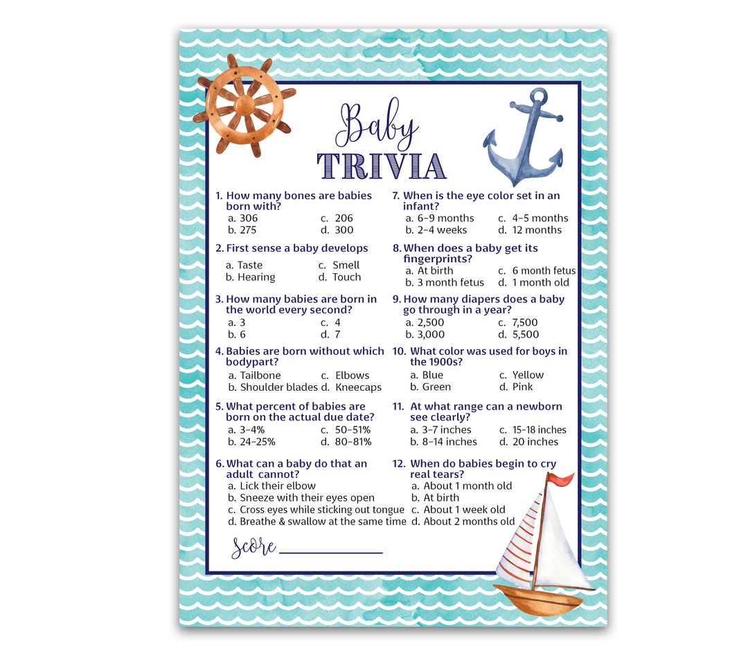 PRINTED Gender Reveal Party Games — Baby Trivia Game — Set of 25 ...