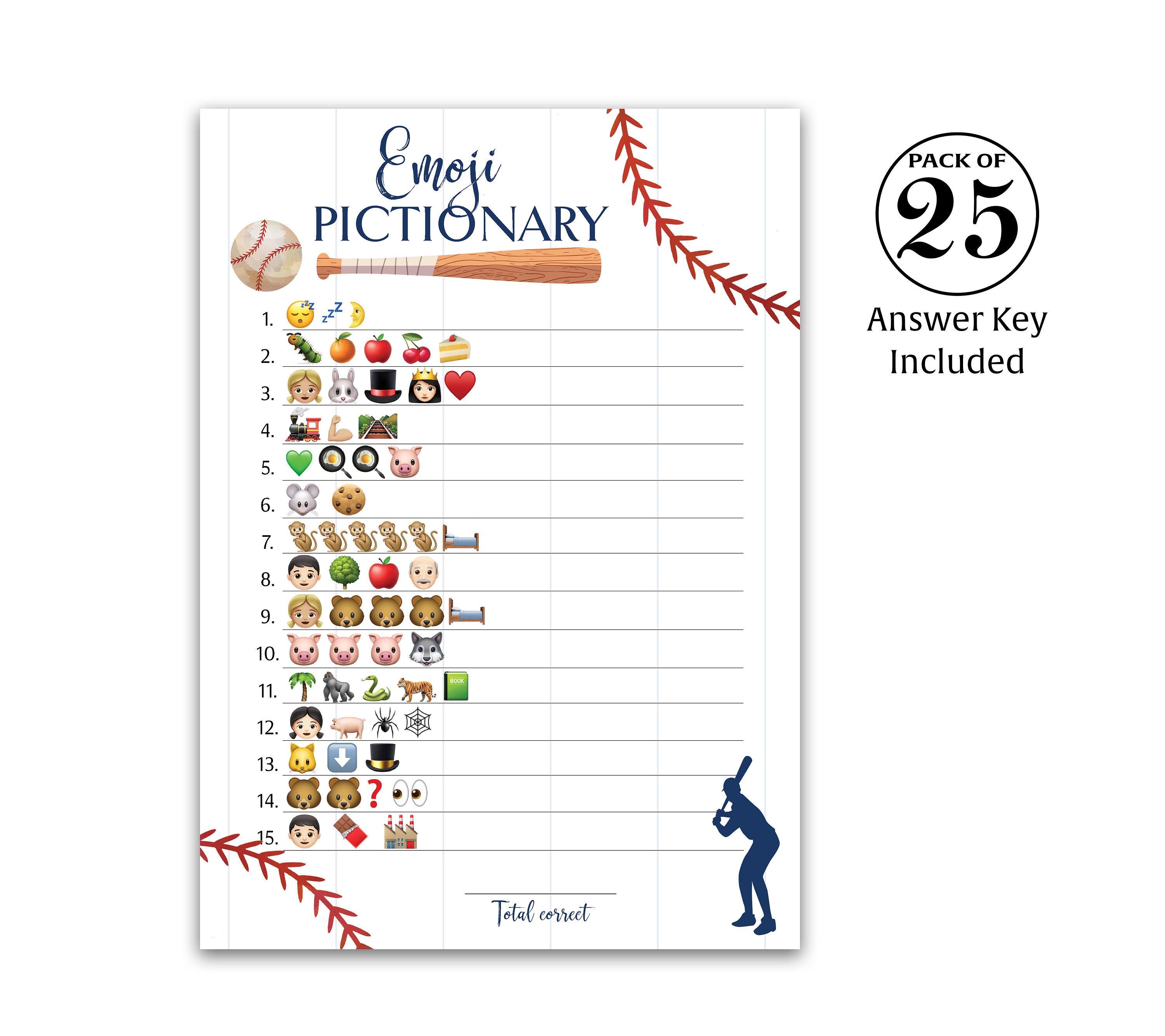 PRINTED Baseball Emoji Baby Shower Game — Set of 25 — Pictionary ...