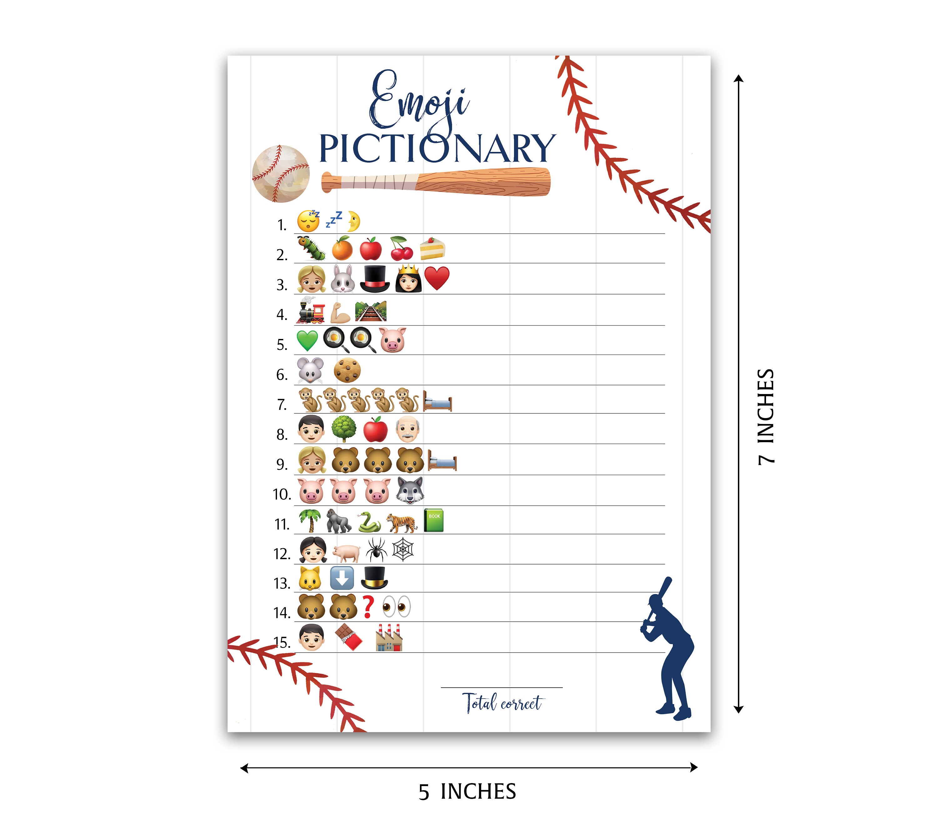 PRINTED Baseball Emoji Baby Shower Game — Set of 25 — Pictionary ...
