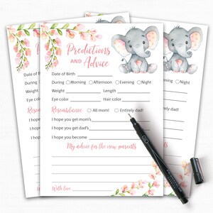 PRINTED PINK Flowers and Elephant Prediction and Advice Cards - Set of ...