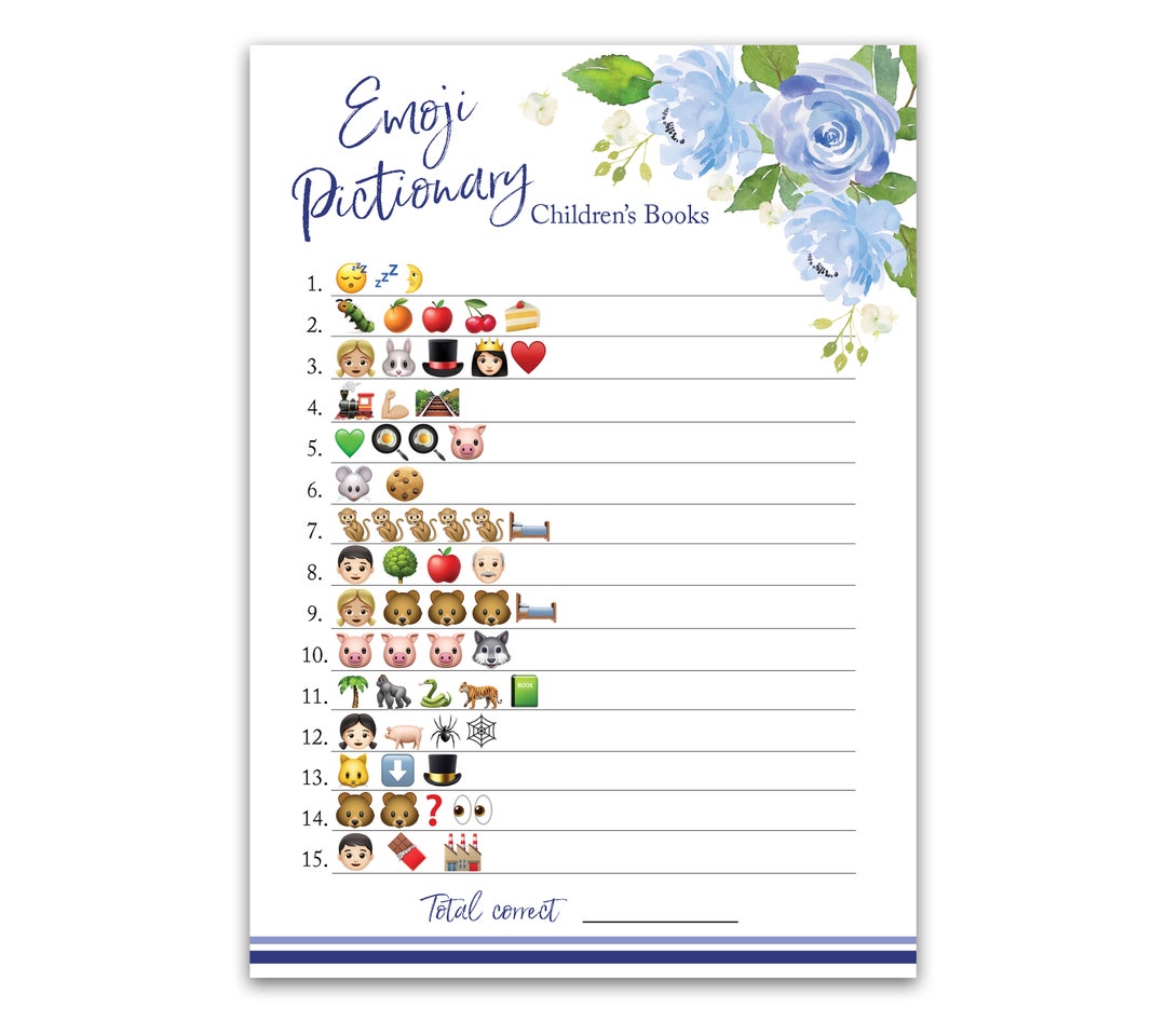 PRINTED Blue Baby Shower Game — Set of 25 — Pictionary Children's Book ...