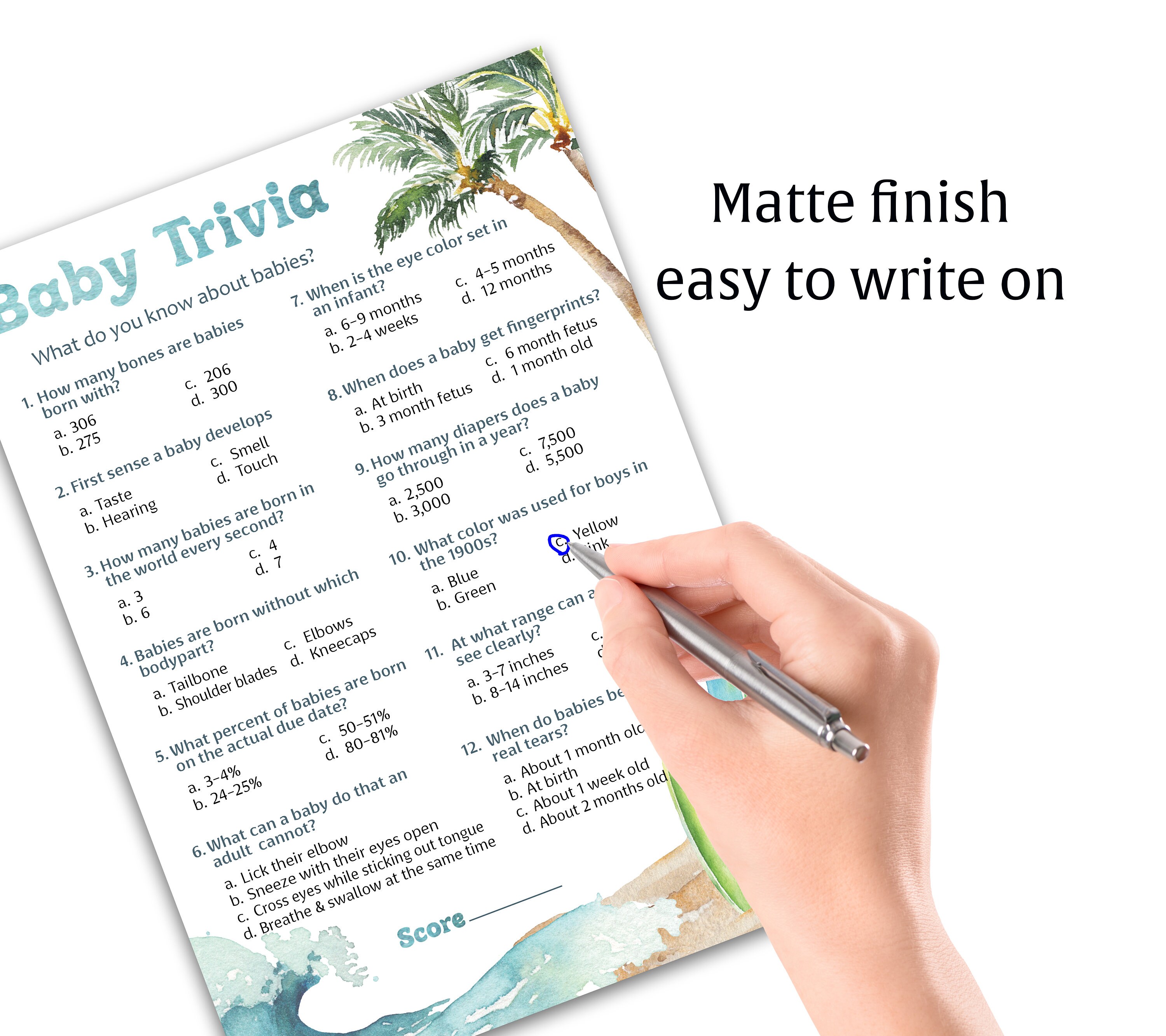 PRINTED Beach SURF Theme Baby Shower Games, Baby Trivia Game — Set of ...