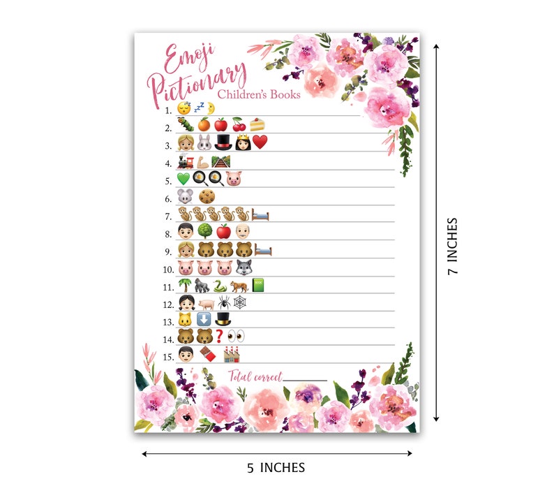 PRINTED Pink Flower Emoji Baby Shower Game — Set of 25 — Pictionary ...