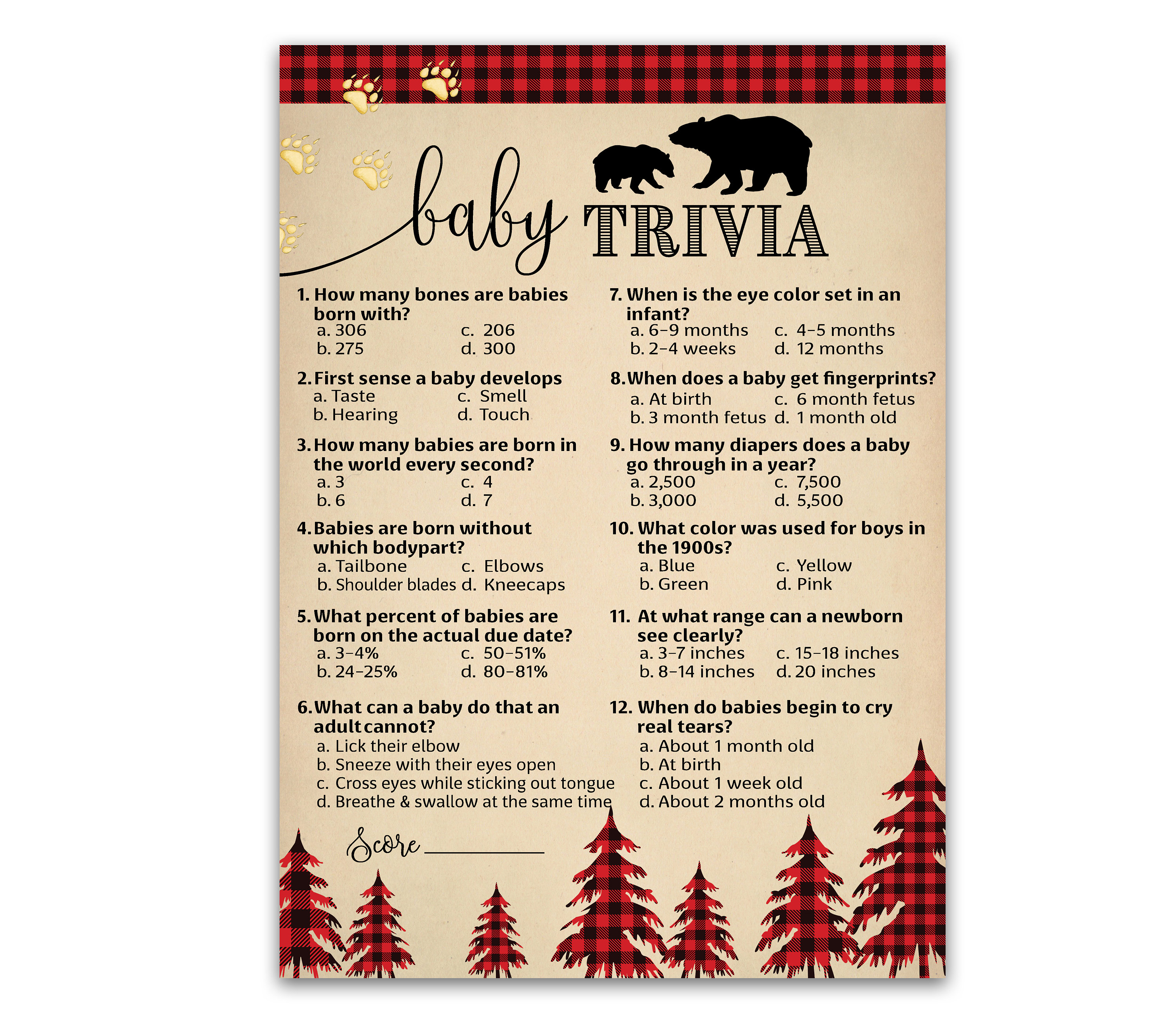 PRINTED Gender Reveal Party Games — Baby Trivia Game — Set of 25 ...