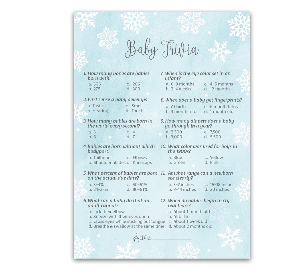 PRINTED Gender Reveal Party Games — Baby Trivia Game — Set of 25 — BLUE ...