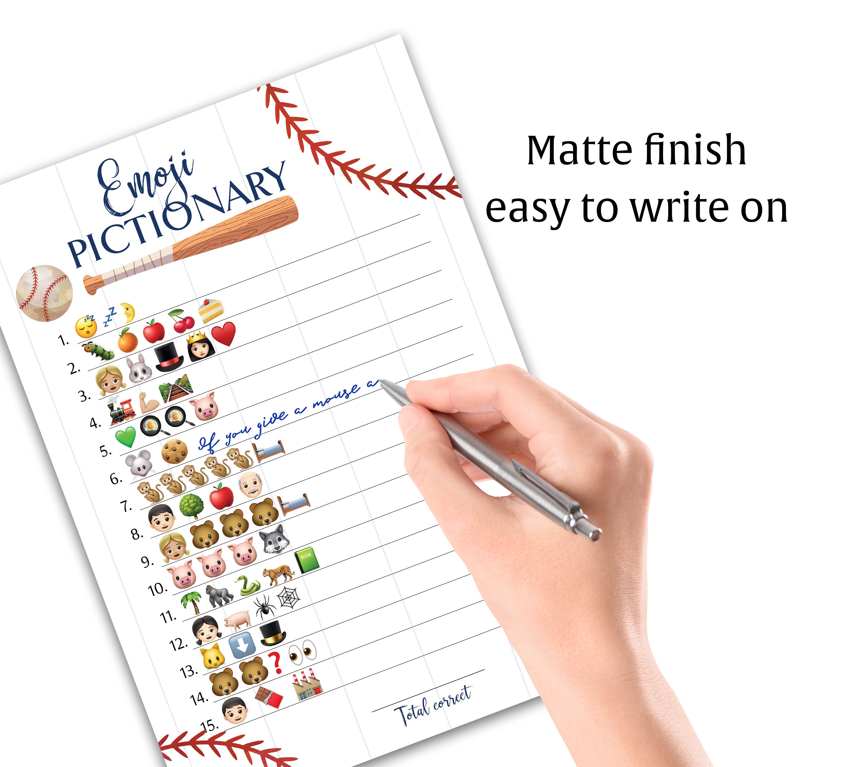 PRINTED Baseball Emoji Baby Shower Game — Set of 25 — Pictionary ...