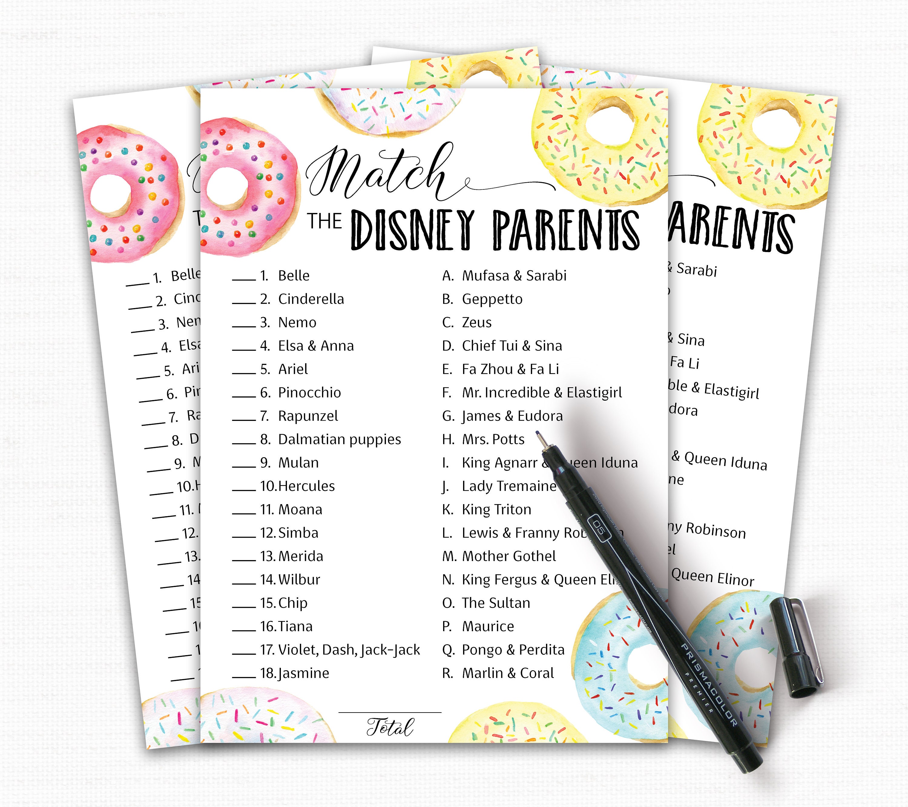 PRINTED DONUT Theme Baby Shower Game — Disney Parent Match Baby Shower ...