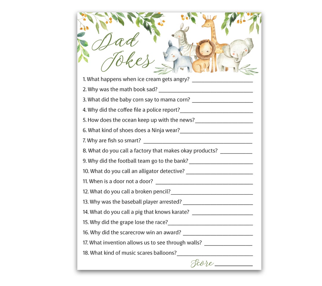 PRINTED SAFARI Animals Dad Jokes Games — Set of 25 — Funny Daddy Jokes ...