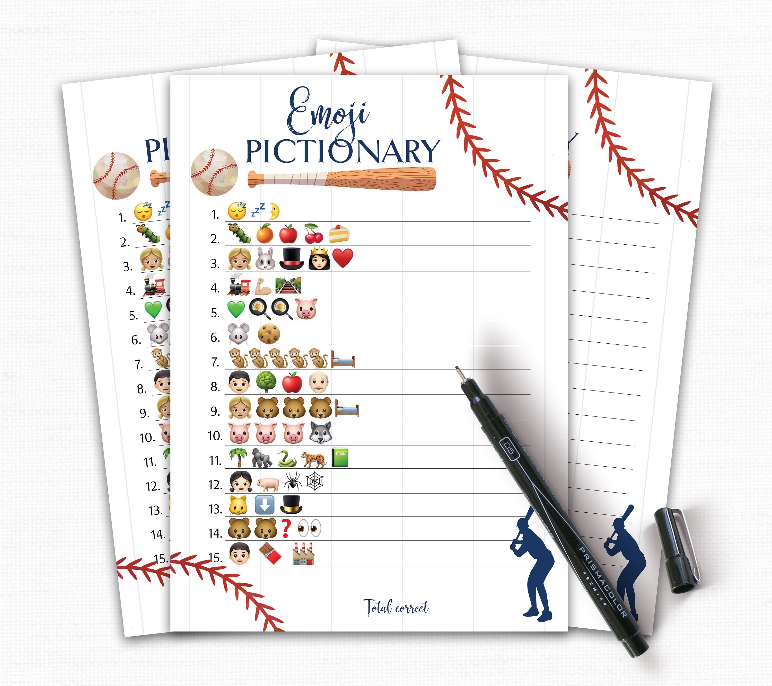 PRINTED Baseball Emoji Baby Shower Game — Set of 25 — Pictionary ...