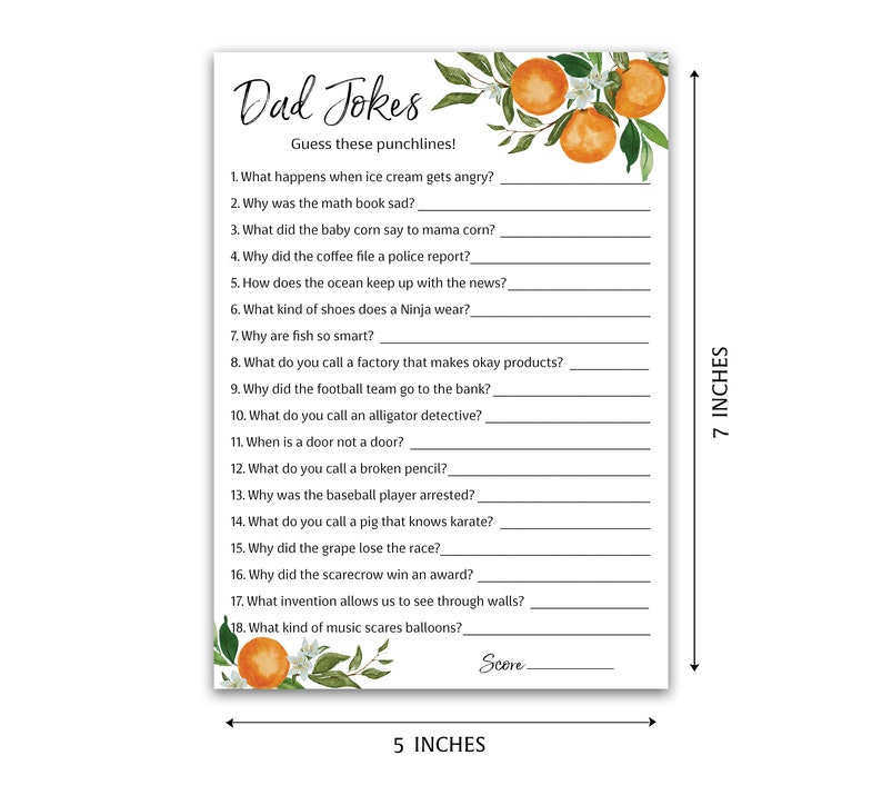 PRINTED ORANGES Dad Jokes Games — Set of 25 — Funny Daddy Jokes ...