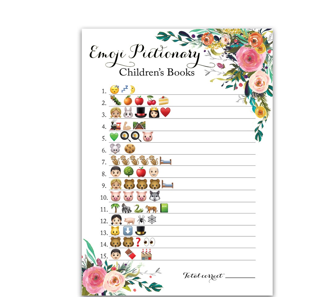 PRINTED Flower Emoji Baby Shower Game — Set of 25 — Pictionary Children ...