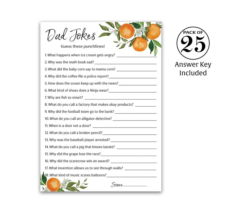 PRINTED ORANGES Dad Jokes Games — Set of 25 — Funny Daddy Jokes ...
