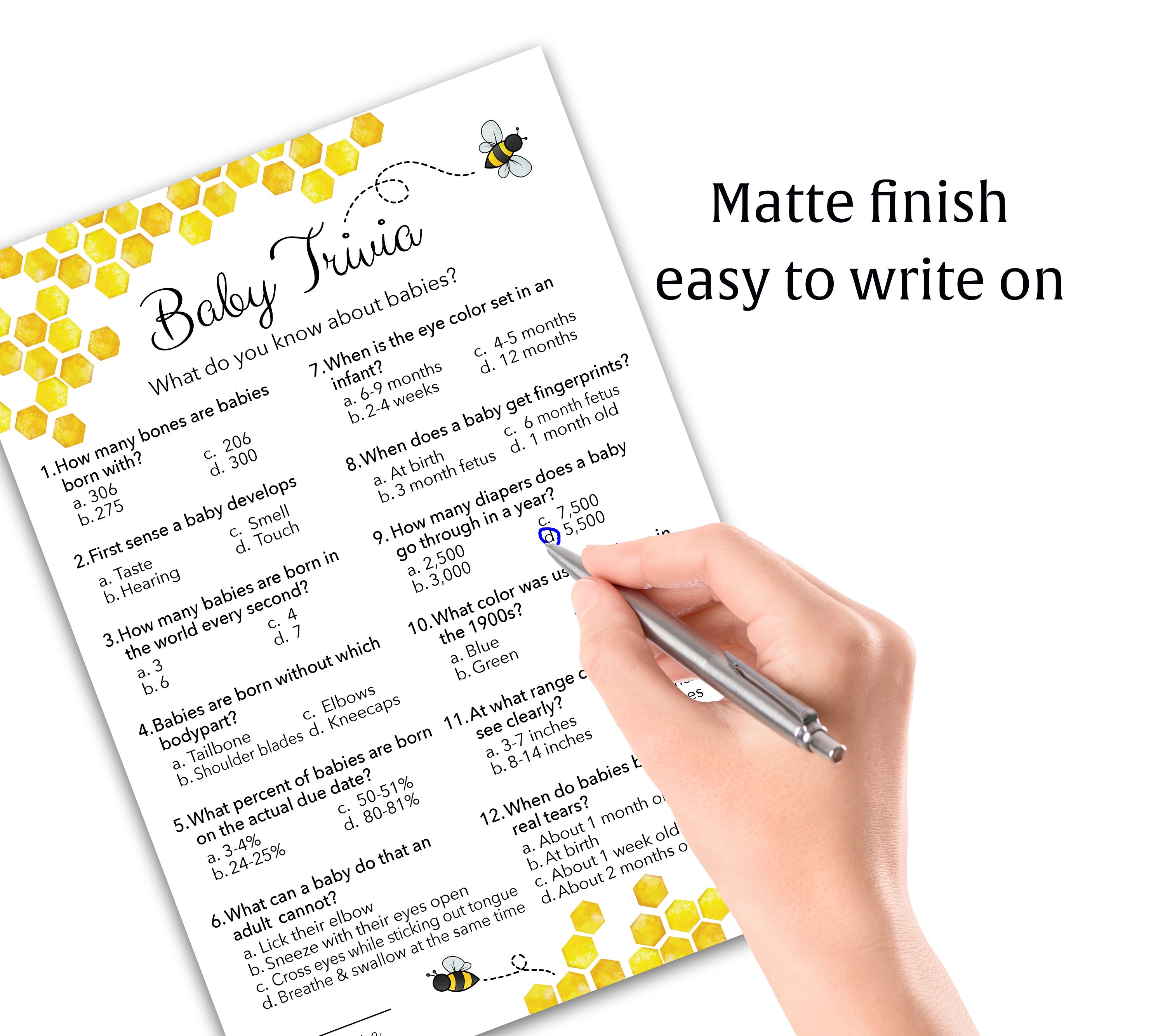 PRINTED Bee Baby Shower Games, Baby Trivia Game — Set of 25 — Mommy to ...